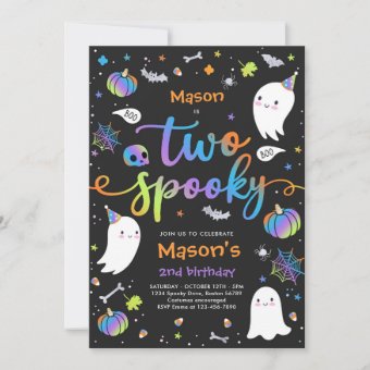 Two Spooky Cute Halloween Ghost 2nd Birthday Party Invitation | Zazzle