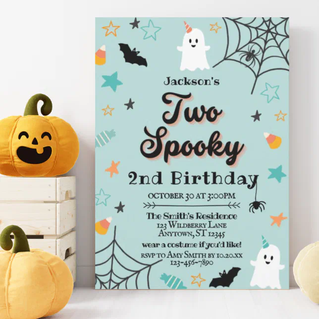 Two Spooky Gender Neutral Halloween 2nd Birthday Invitation | Zazzle