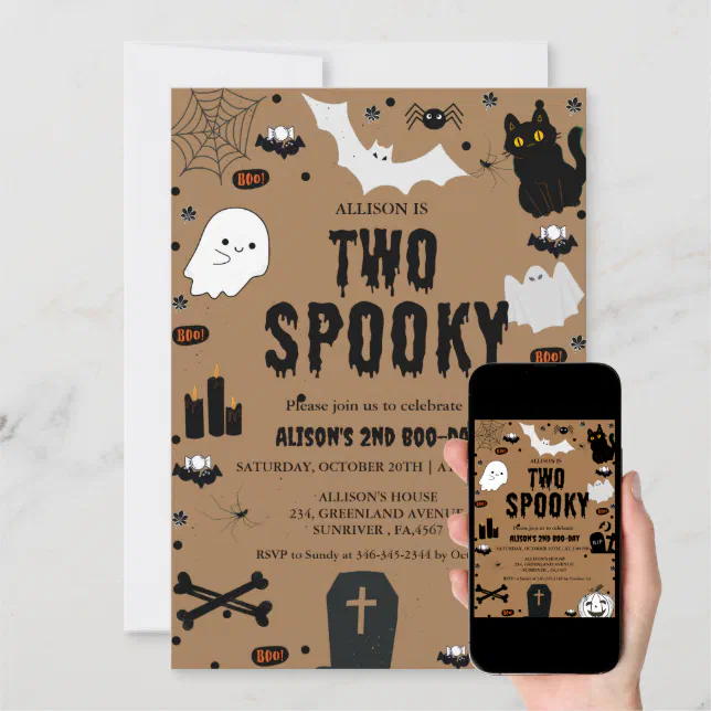 Two Spooky Ghost Halloween 2nd Birthday party Invitation | Zazzle