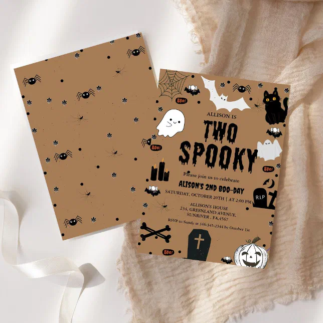 Two Spooky Ghost Halloween 2nd Birthday party Invitation | Zazzle