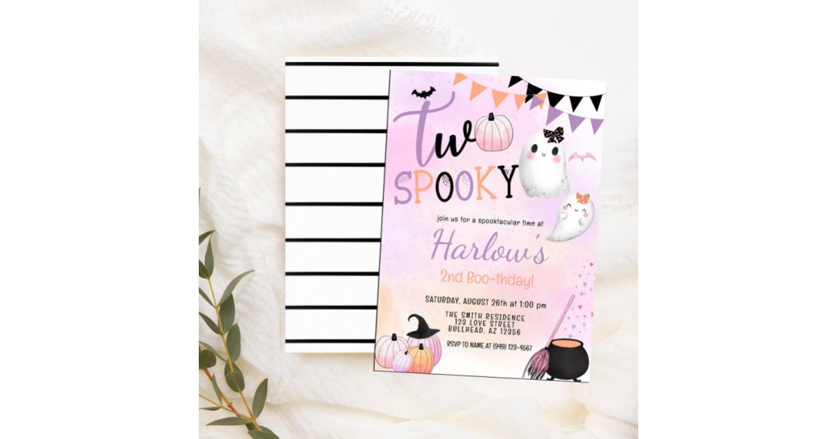 Two Spooky Ghost Pastel Pink Halloween Birthday Invitation | Zazzle