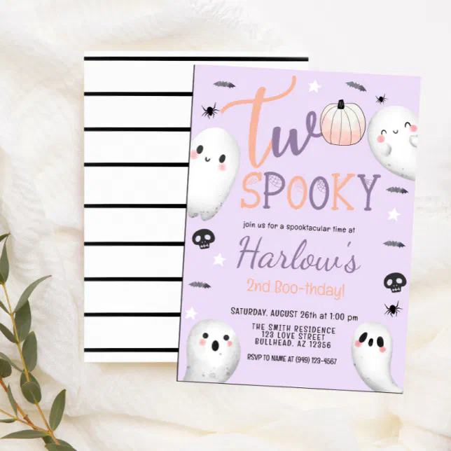 Two Spooky Ghost Pastel Purple Halloween Birthday Invitation | Zazzle