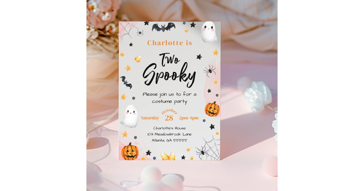 Two Spooky Girls Pink Halloween 2nd Birthday Invitation | Zazzle