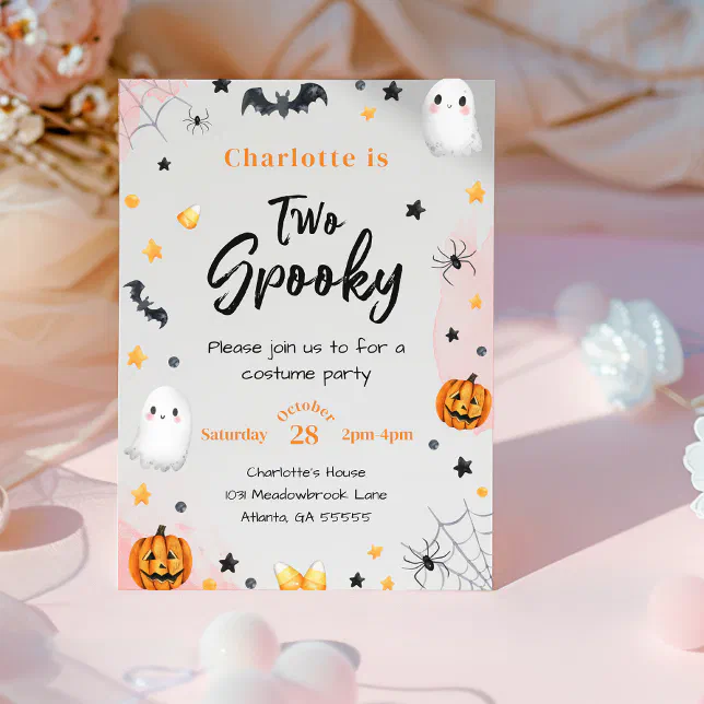 Two Spooky Girls Pink Halloween 2nd Birthday Invitation | Zazzle