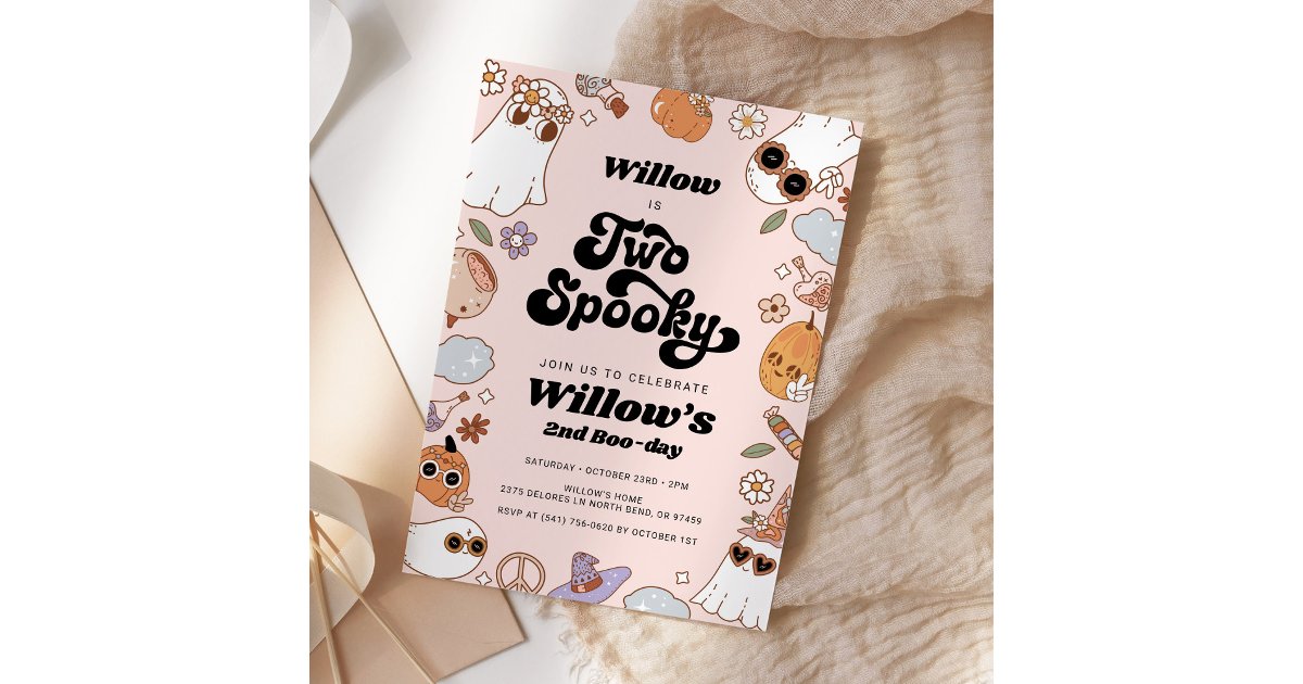 Two Spooky Groovy Halloween 2nd Birthday Invitation | Zazzle