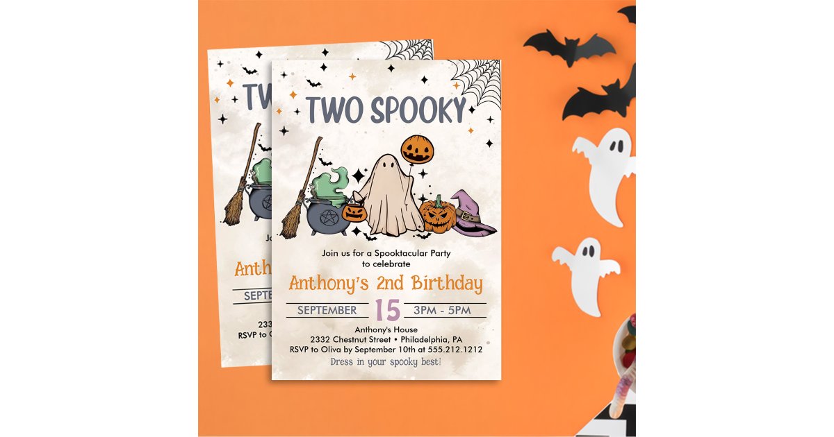Two Spooky Halloween 2nd Birthday Party Invitation | Zazzle