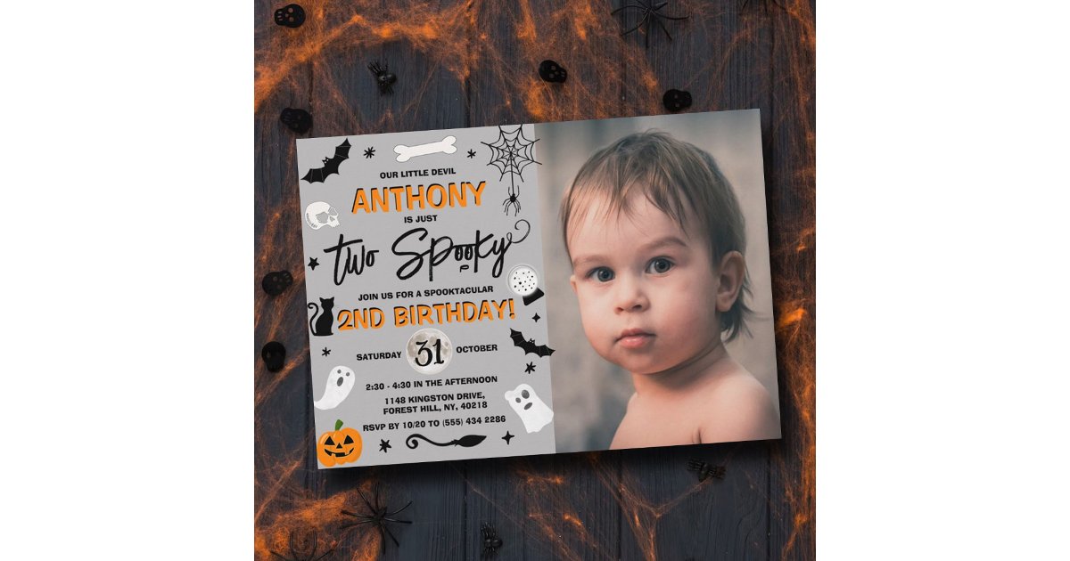 Two Spooky! Halloween 2nd Birthday Photo Invitation | Zazzle