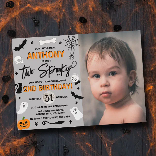 Two Spooky! Halloween 2nd Birthday Photo Invitation | Zazzle