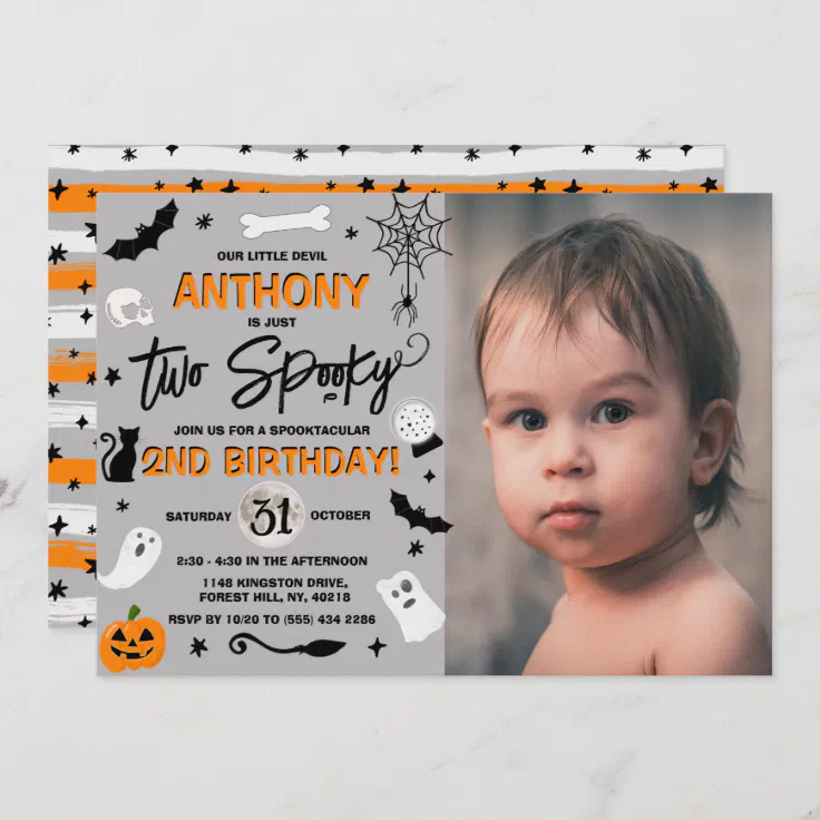 Two Spooky! Halloween 2nd Birthday Photo Invitation | Zazzle
