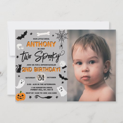 Two Spooky! Halloween 2nd Birthday Photo Invitation | Zazzle