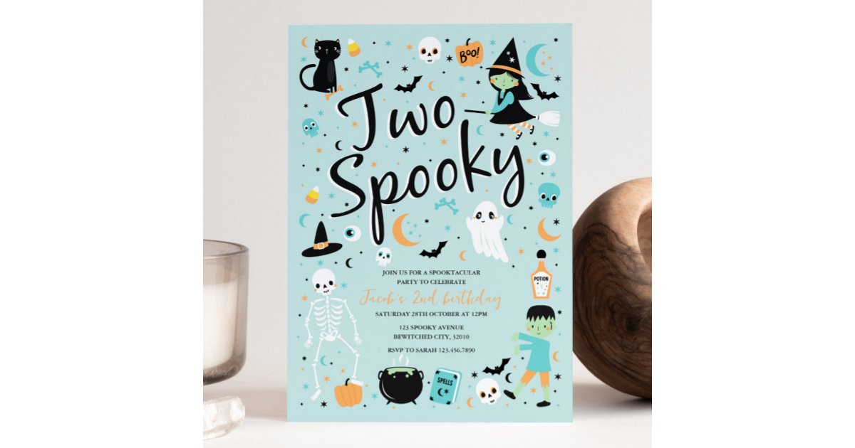 Two Spooky Halloween Birthday Party Invitation | Zazzle