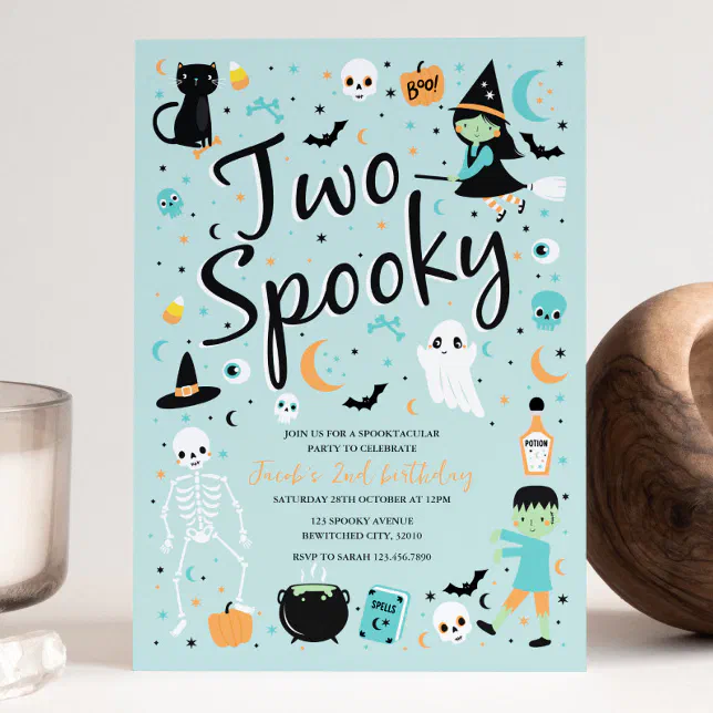 Two Spooky Halloween Birthday Party Invitation | Zazzle