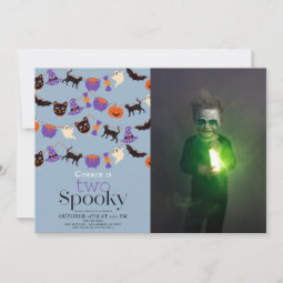 Two Spooky Halloween Blue 2nd Birthday Photo Invitation | Zazzle