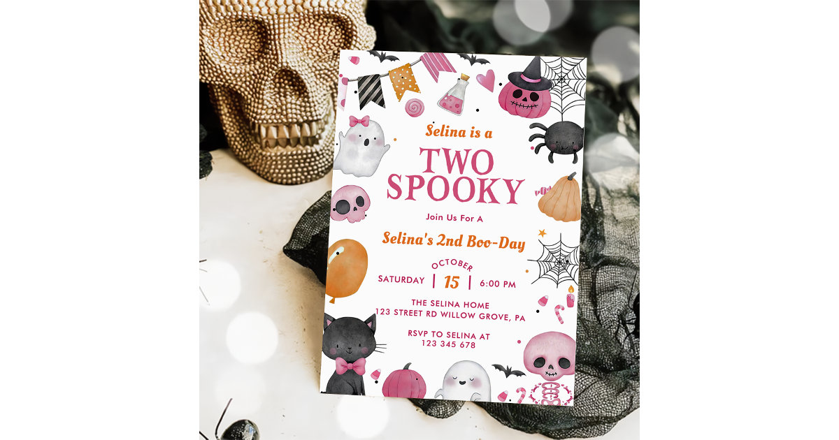 Two Spooky Halloween Cute Ghost Birthday Party Invitation | Zazzle