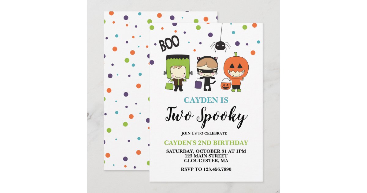 Two Spooky Halloween Kids Birthday Invitation | Zazzle