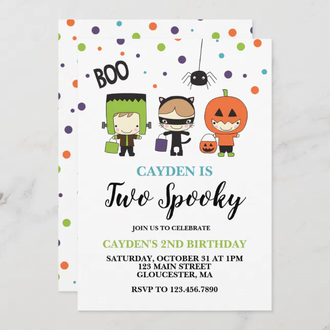Two Spooky Halloween Kids Birthday Invitation | Zazzle