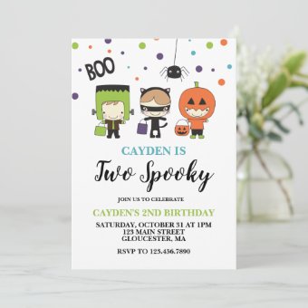 Two Spooky Halloween Kids Birthday Invitation | Zazzle