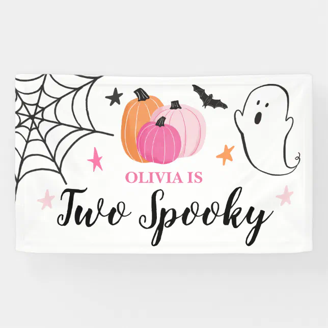 Two Spooky Halloween pink pumpkins 2nd Birthday Banner | Zazzle