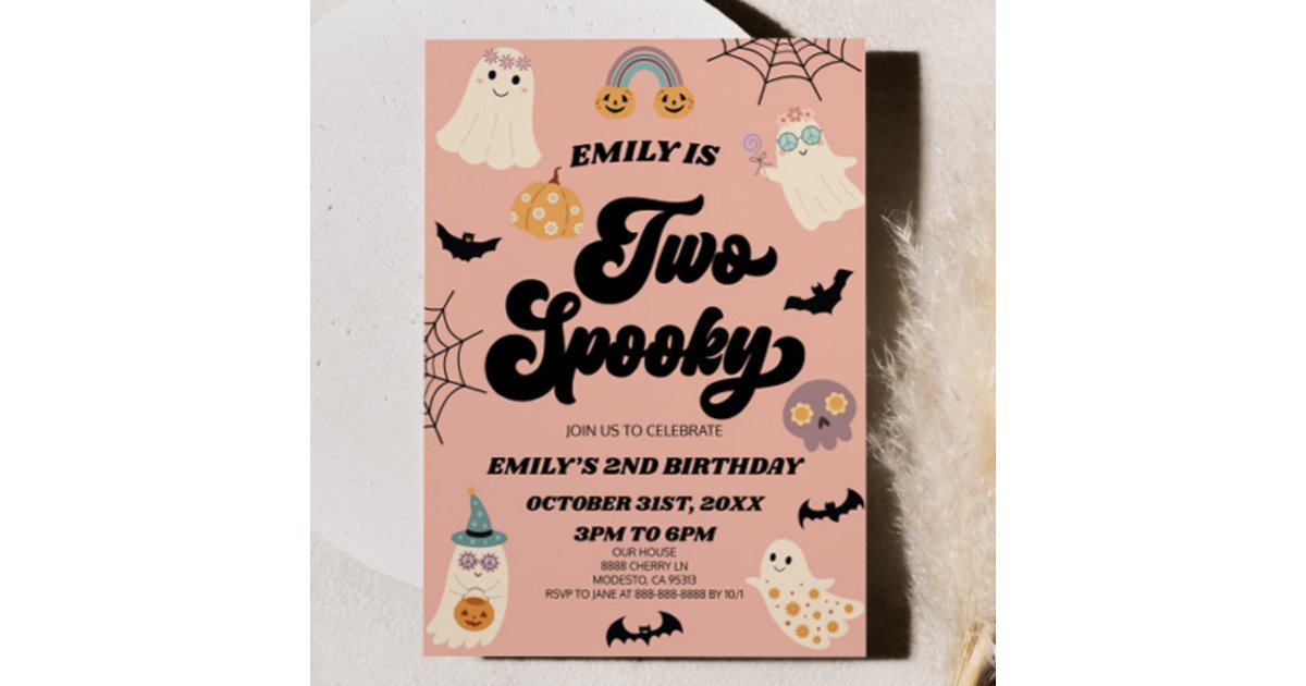 Two Spooky Halloween Second 2nd Birthday Party Invitation | Zazzle