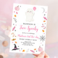 Two Spooky Pink Ghost Halloween Birthday Invitation | Zazzle