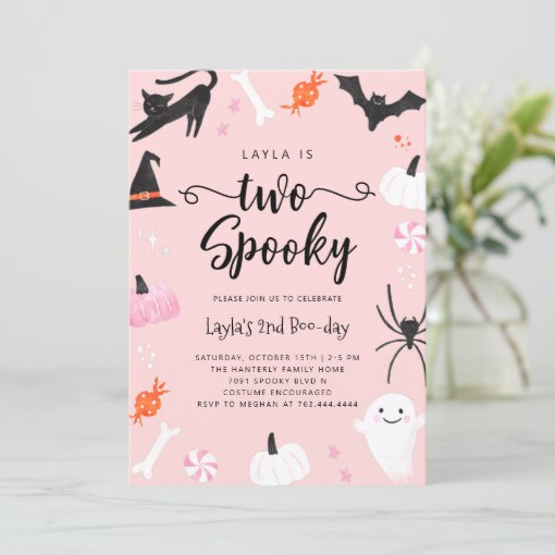 TWO spooky Pink Halloween Birthday Party Invitation | Zazzle