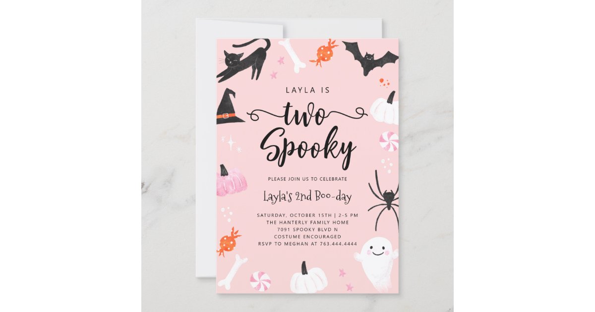 TWO spooky Pink Halloween Birthday Party Invitation | Zazzle