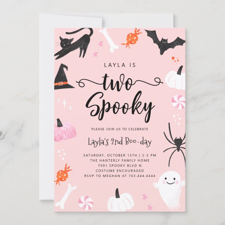 TWO spooky Pink Halloween Birthday Party Invitation | Zazzle