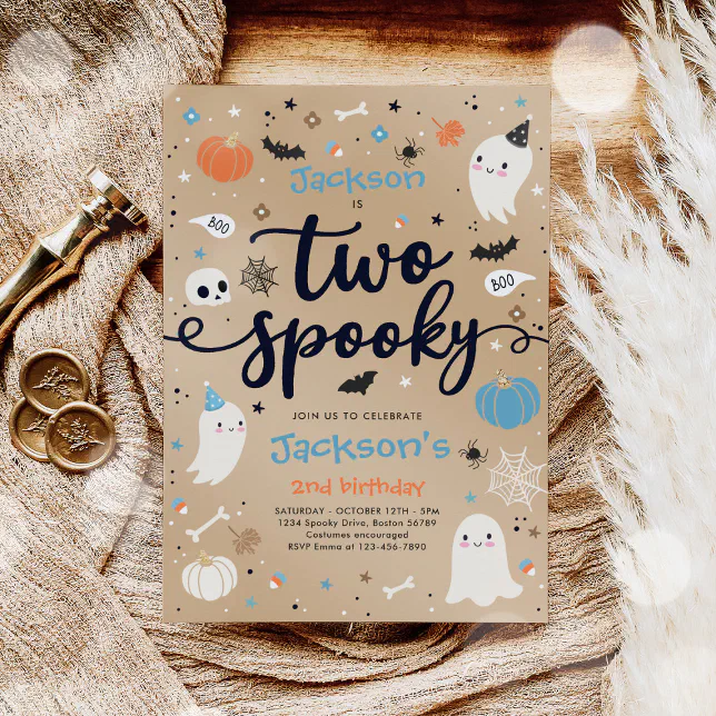Two Spooky Vintage Halloween Ghost 2nd Birthday Invitation | Zazzle