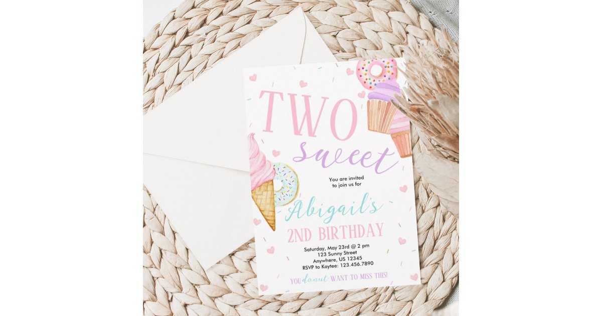 TWO Sweet Birthday Invitation | Zazzle