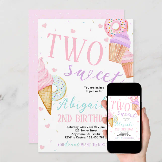 TWO Sweet Birthday Invitation | Zazzle