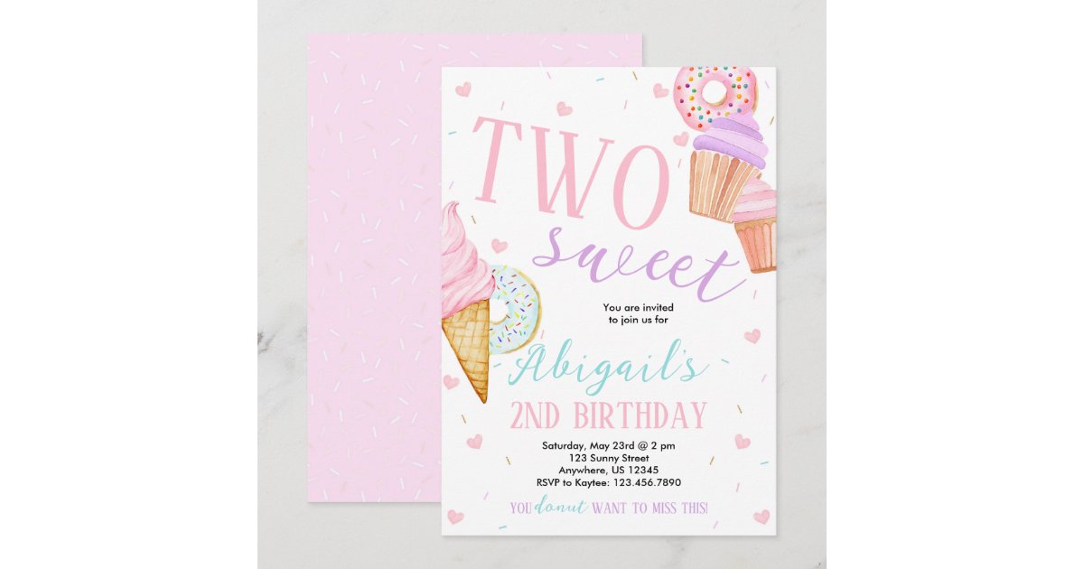 TWO Sweet Birthday Invitation | Zazzle