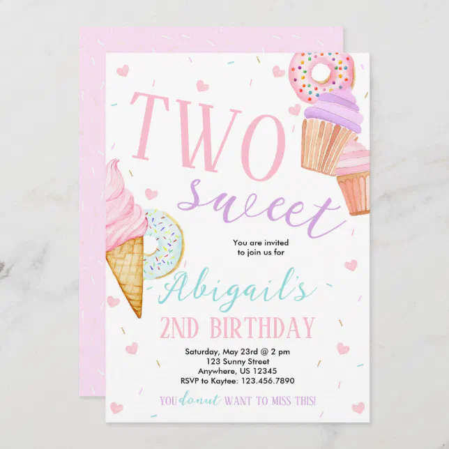 TWO Sweet Birthday Invitation | Zazzle