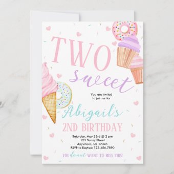 TWO Sweet Birthday Invitation | Zazzle