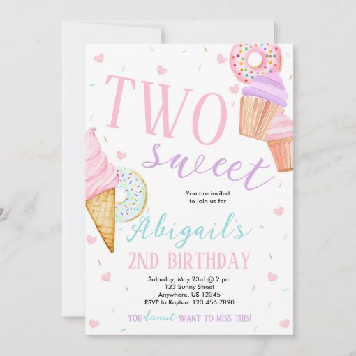 TWO Sweet Birthday Invitation | Zazzle