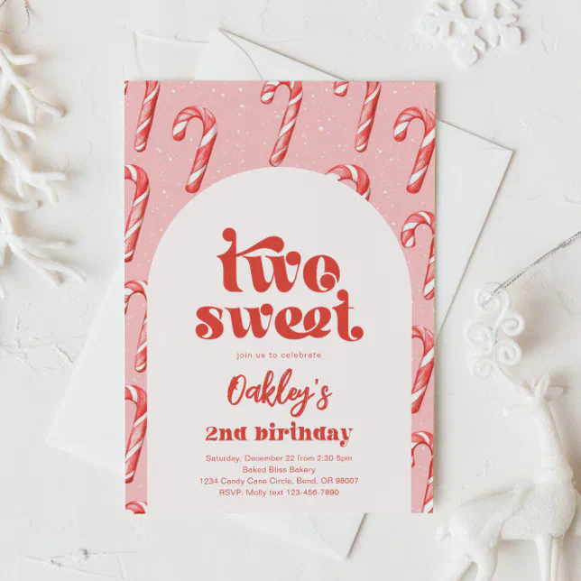 Two Sweet Candy Cane Birthday Invitation | Zazzle