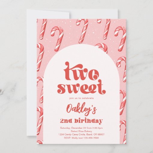 Two Sweet Candy Cane Birthday Invitation | Zazzle