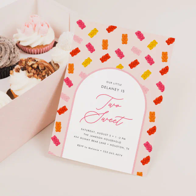 Two Sweet Candy Gummy Bear Girls 2nd Birthday Invitation | Zazzle