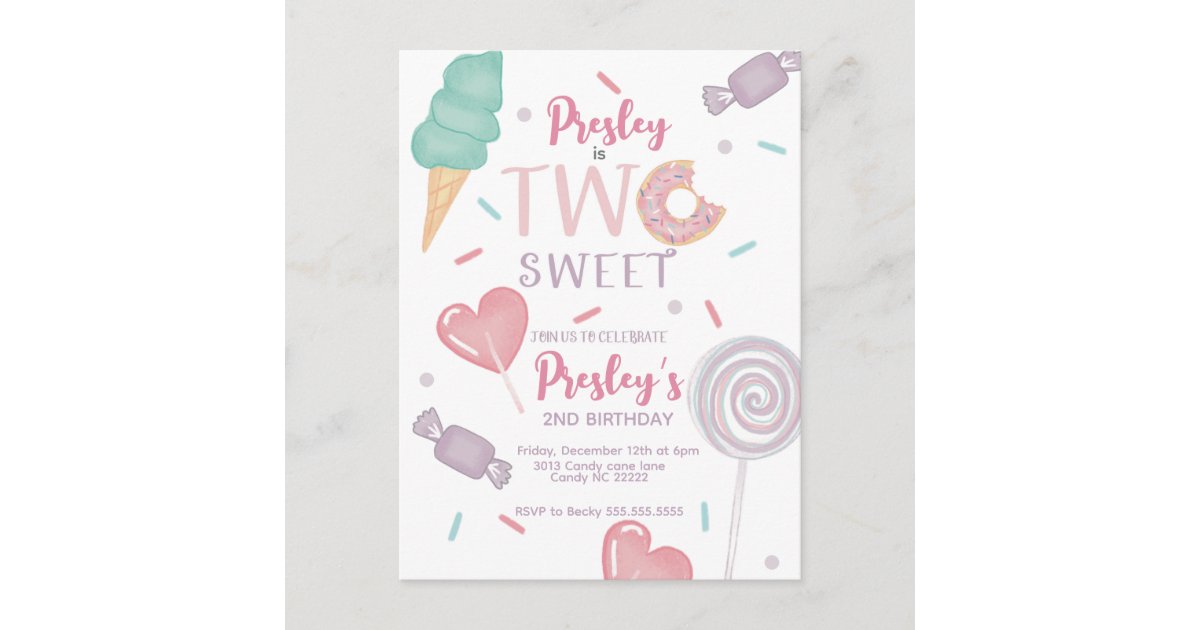 Two Sweet Candy Invitation Postcard | Zazzle