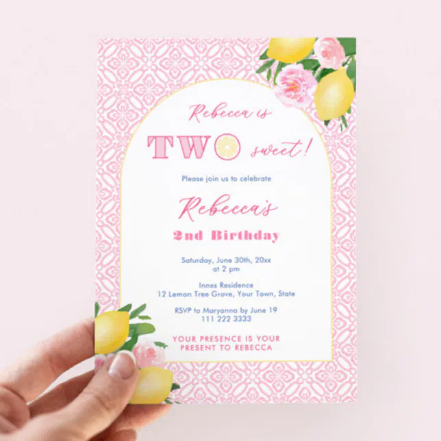 Two Sweet Citrus Pink Flowers 2nd Birthday Party Invitation | Zazzle