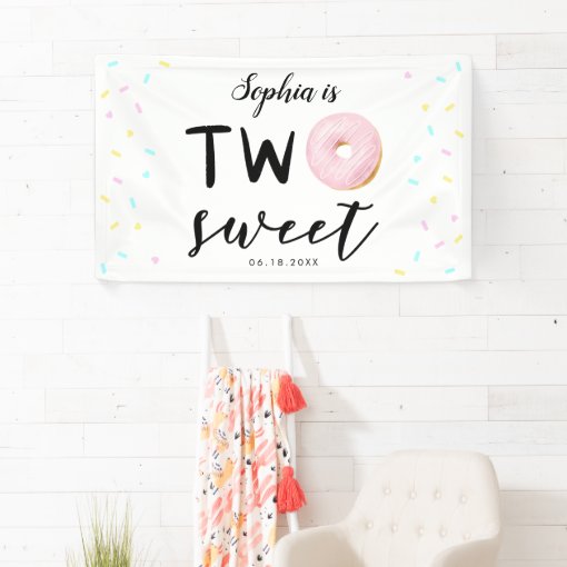 Two Sweet Colorful Donut 2nd Birthday Party Banner | Zazzle