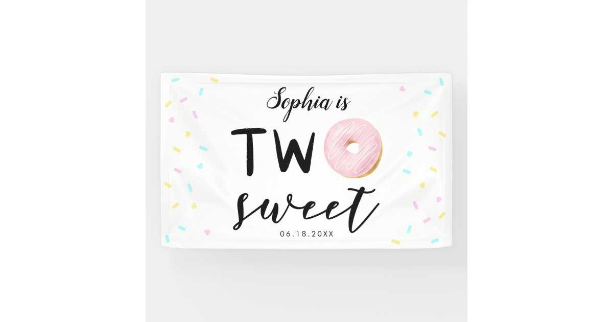 Two Sweet Colorful Donut 2nd Birthday Party Banner | Zazzle
