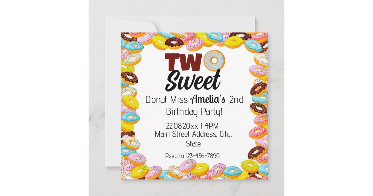 Two Sweet Donut 2nd theme Colorful Birthday Party Invitation | Zazzle