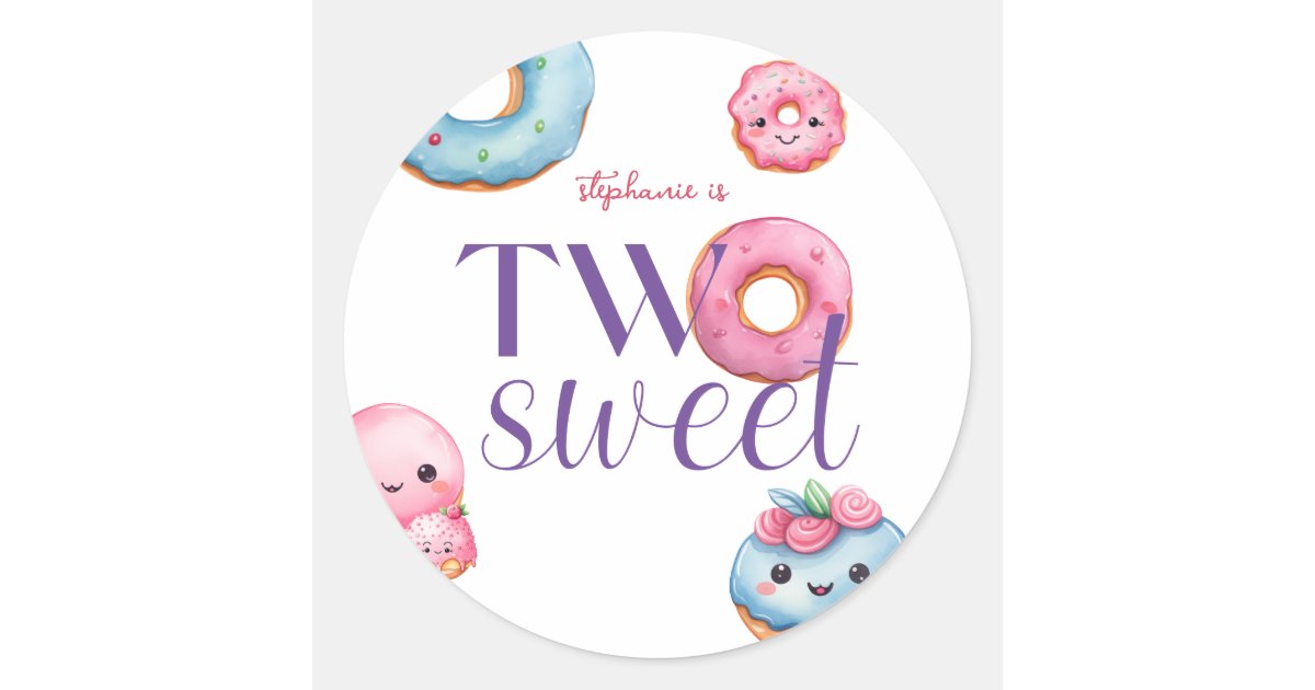 Two Sweet Donut Birthday Party Classic Round Sticker | Zazzle