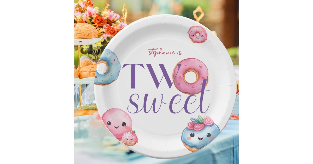 Two Sweet Donut Birthday Party Paper Plates | Zazzle