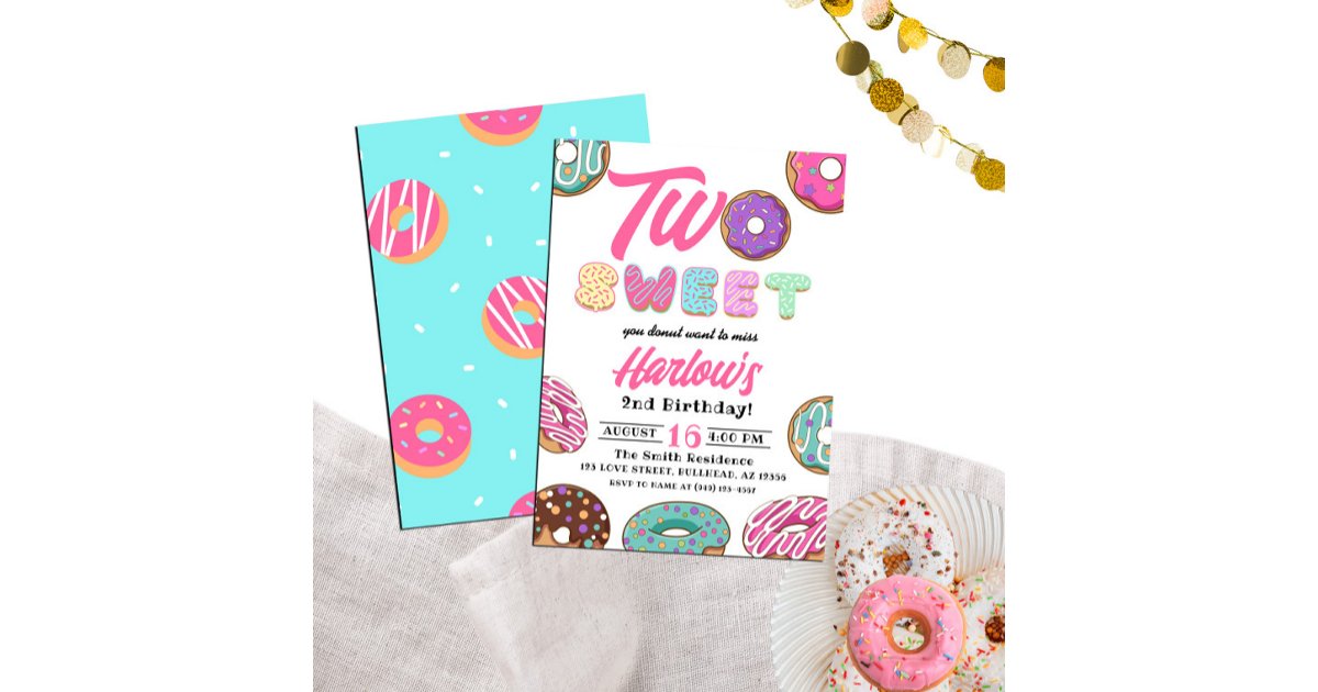 Two Sweet Donut Girl's 2nd Birthday Invitation | Zazzle