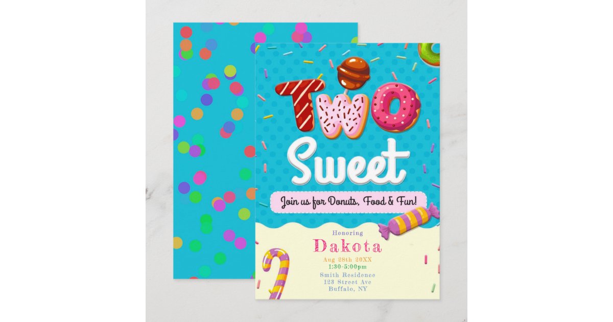 Two Sweet Donuts Girl Birthday Party Invitations | Zazzle