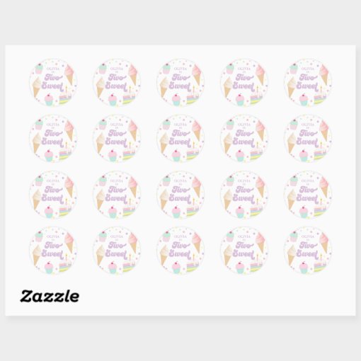 Two Sweet Ice Cream and Cake 2nd Birthday Classic Round Sticker | Zazzle