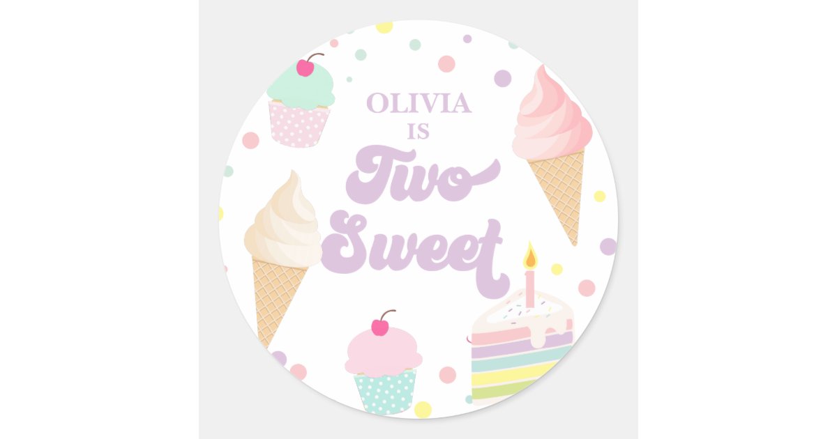 Two Sweet Ice Cream and Cake 2nd Birthday Classic Round Sticker | Zazzle