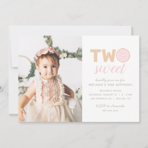 Two Sweet Pastel Donut Birthday Party Photo Invitation | Zazzle