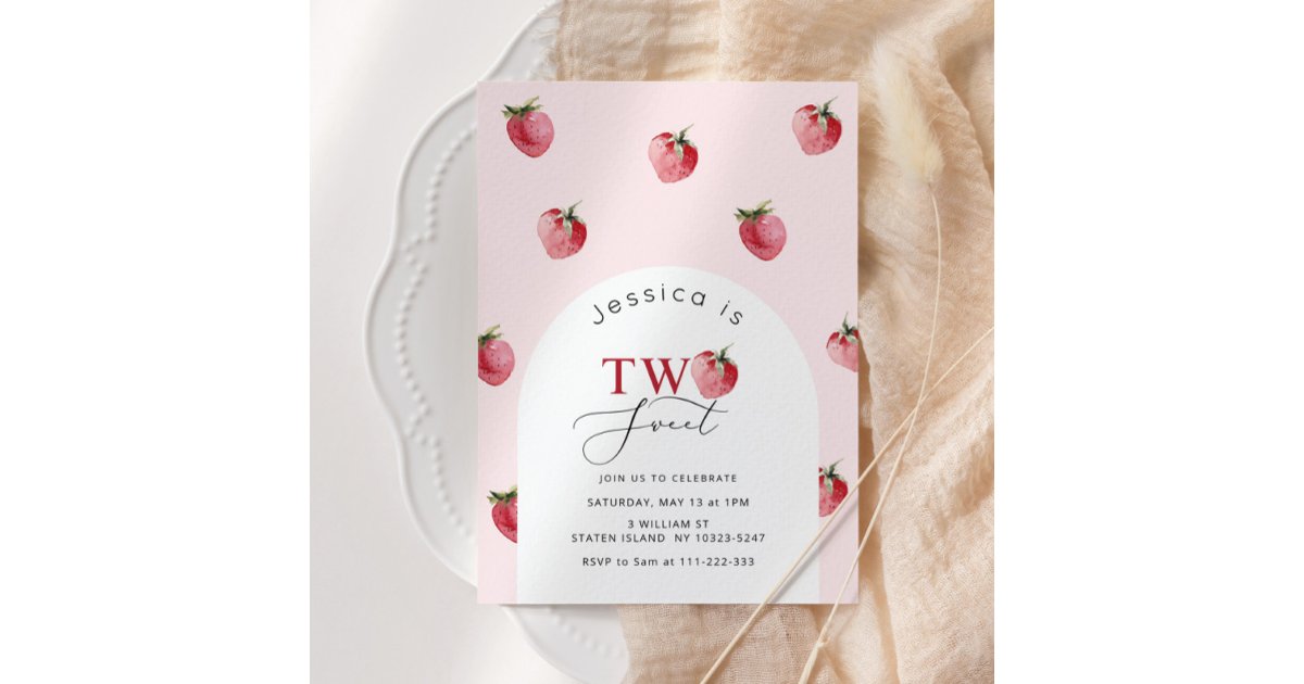 Two sweet strawberry 2nd birthday invitation | Zazzle
